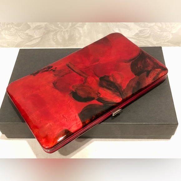 Lodis | Bags | New Lodis Metallic Red Leather Framed Clutch Checkbook ...